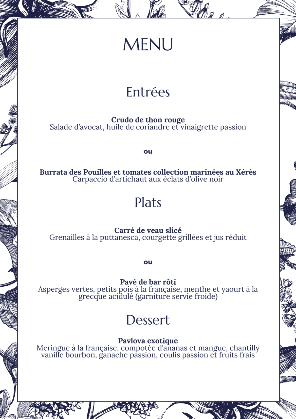Menu 2024 - Le Diamant Bleu in Paris | TheFork