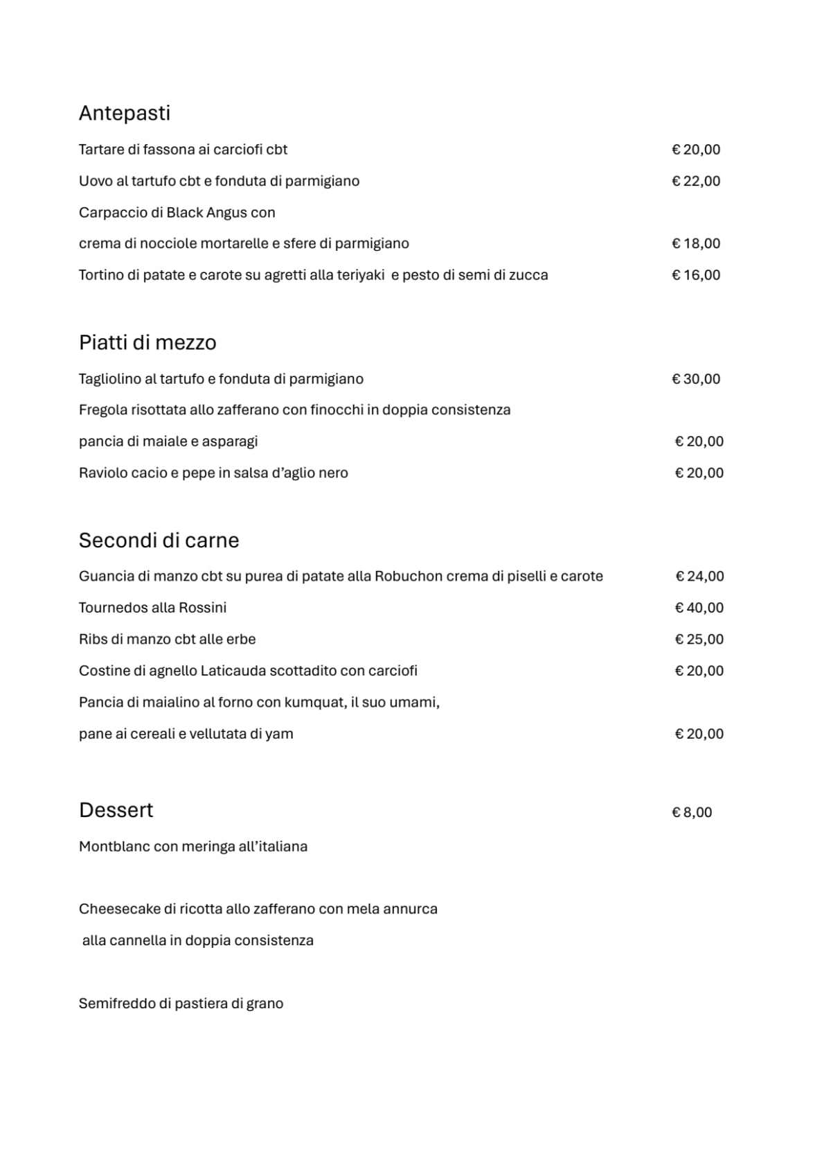 Menu 2024 - Prosit 1990 in Caserta | TheFork