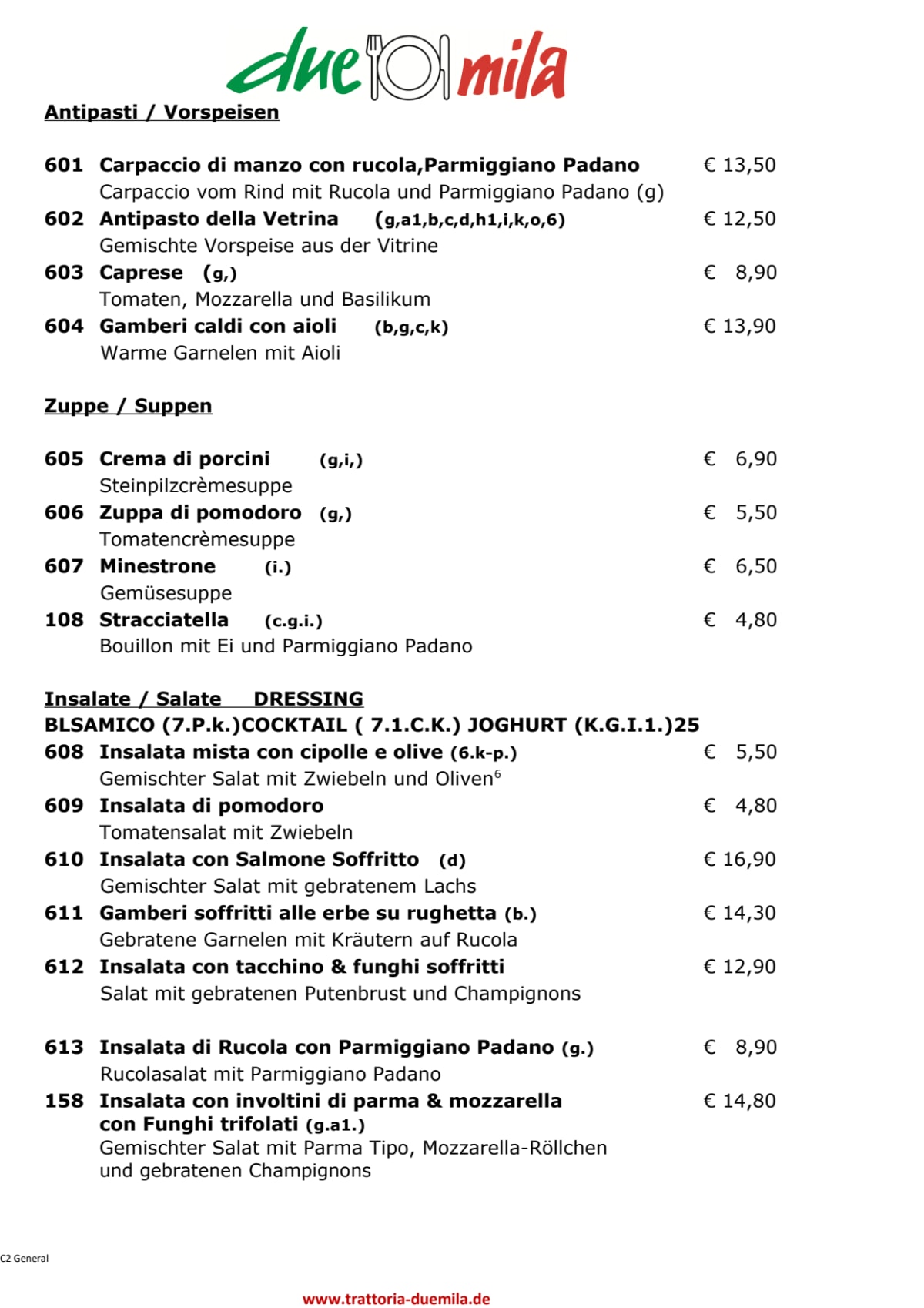 Menu 2024 - Trattoria Due Mila in Düsseldorf | TheFork