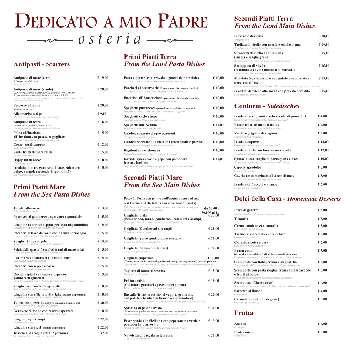 Menu 2024 - Osteria Dedicato a mio padre in Salerno | TheFork