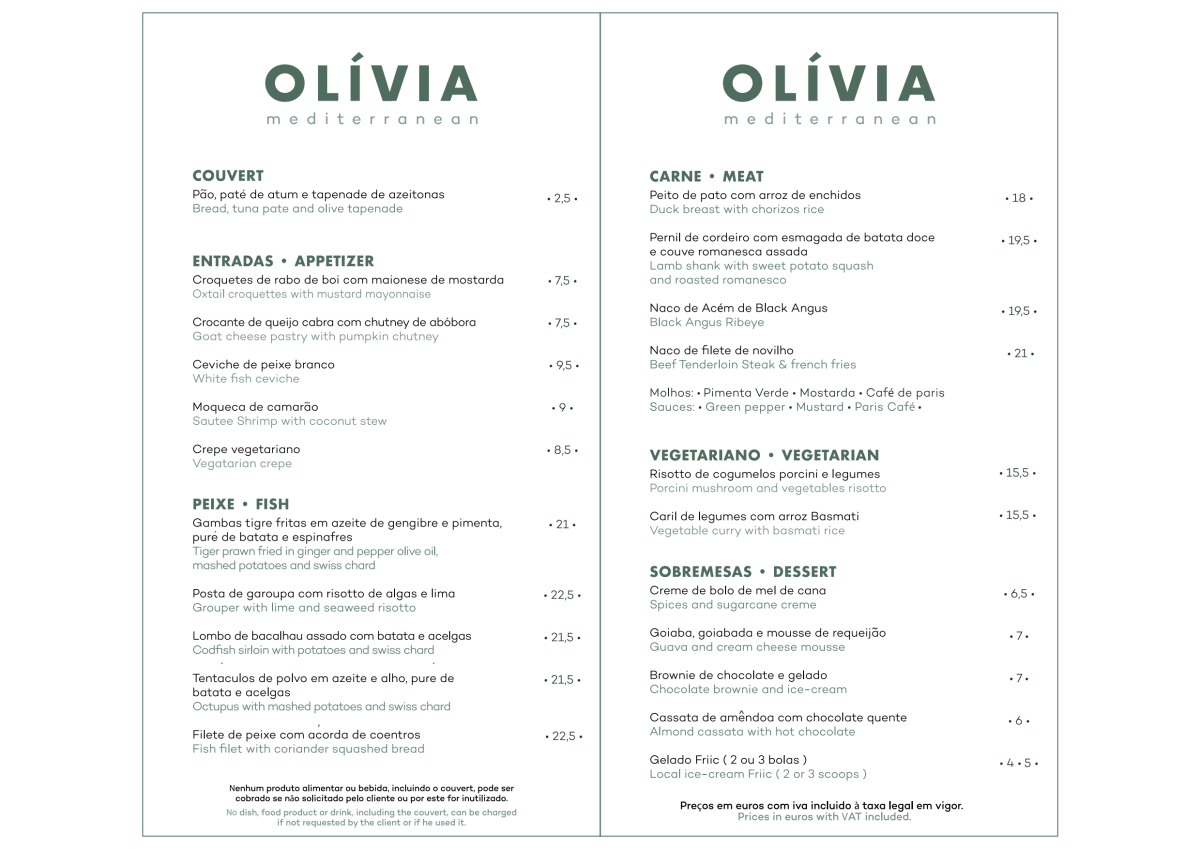 Carte et Menus 2024 - Olivia à Funchal | TheFork