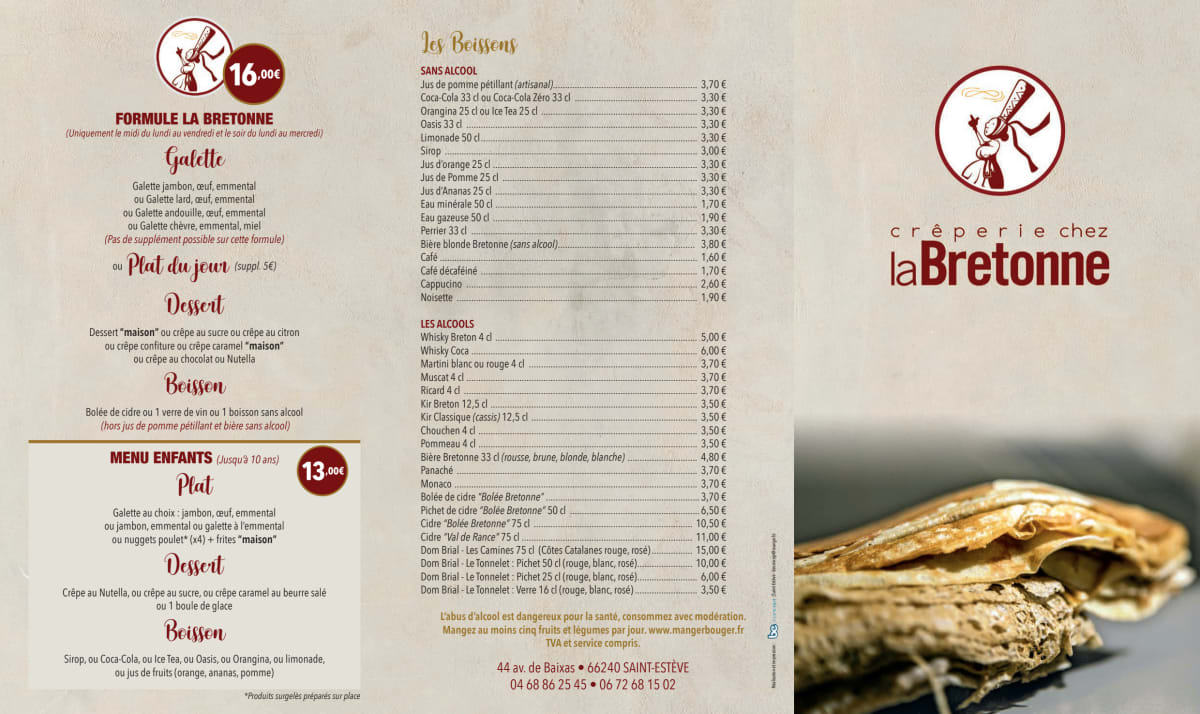 Carte et Menus 2024 - Chez la Bretonne à Saint-Estève | TheFork