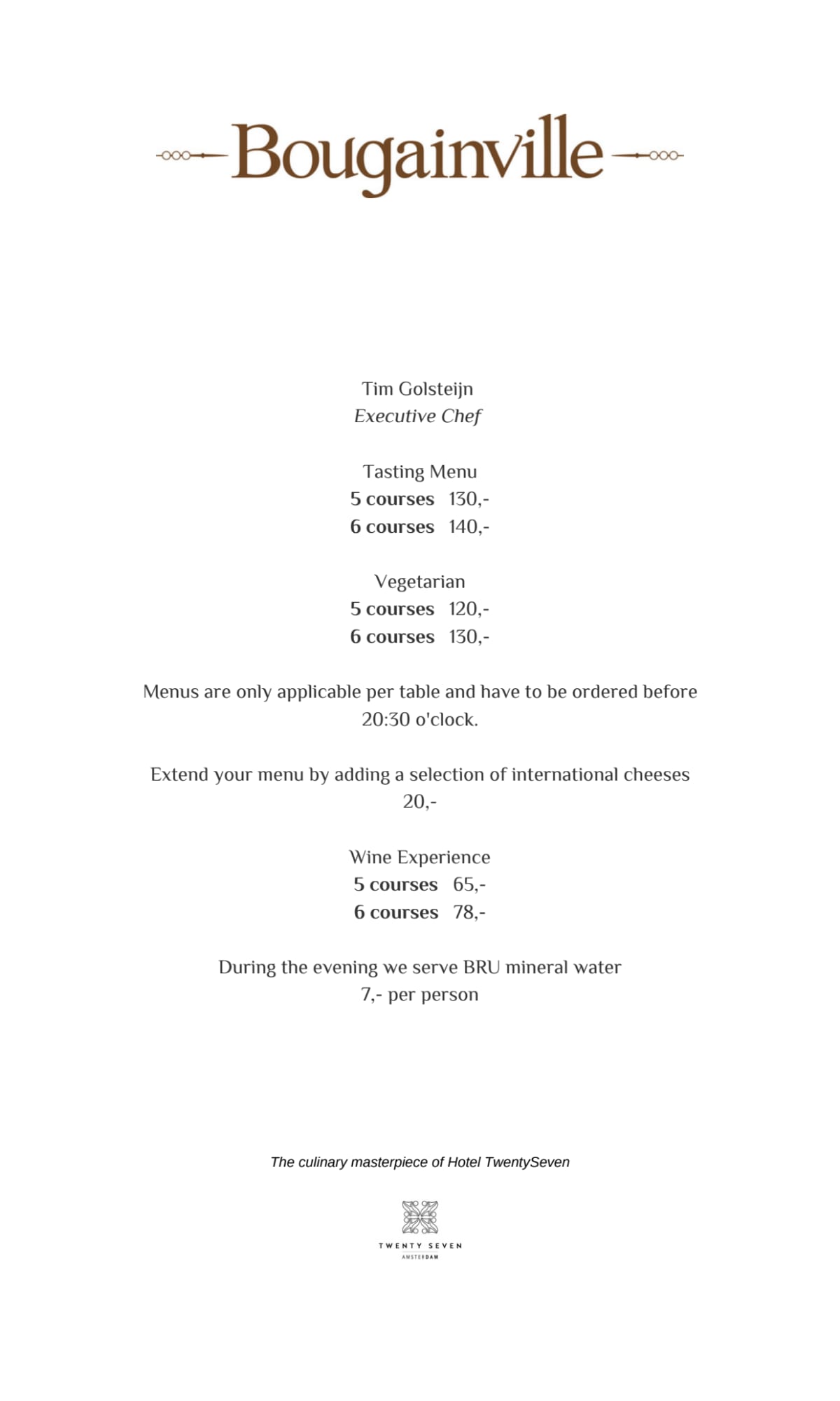 Carte et Menus 2023 - Restaurant Bougainville à Amsterdam | TheFork