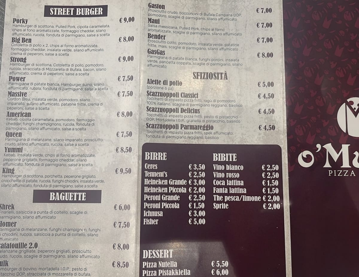 Carte et Menus 2024 - Pizzeria o' Murett à Nocera Superiore | TheFork