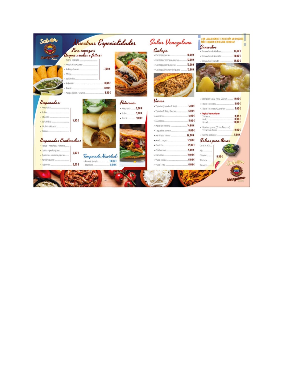 Menu 2024 - Sabor Venezolano Madrid in Coslada | TheFork