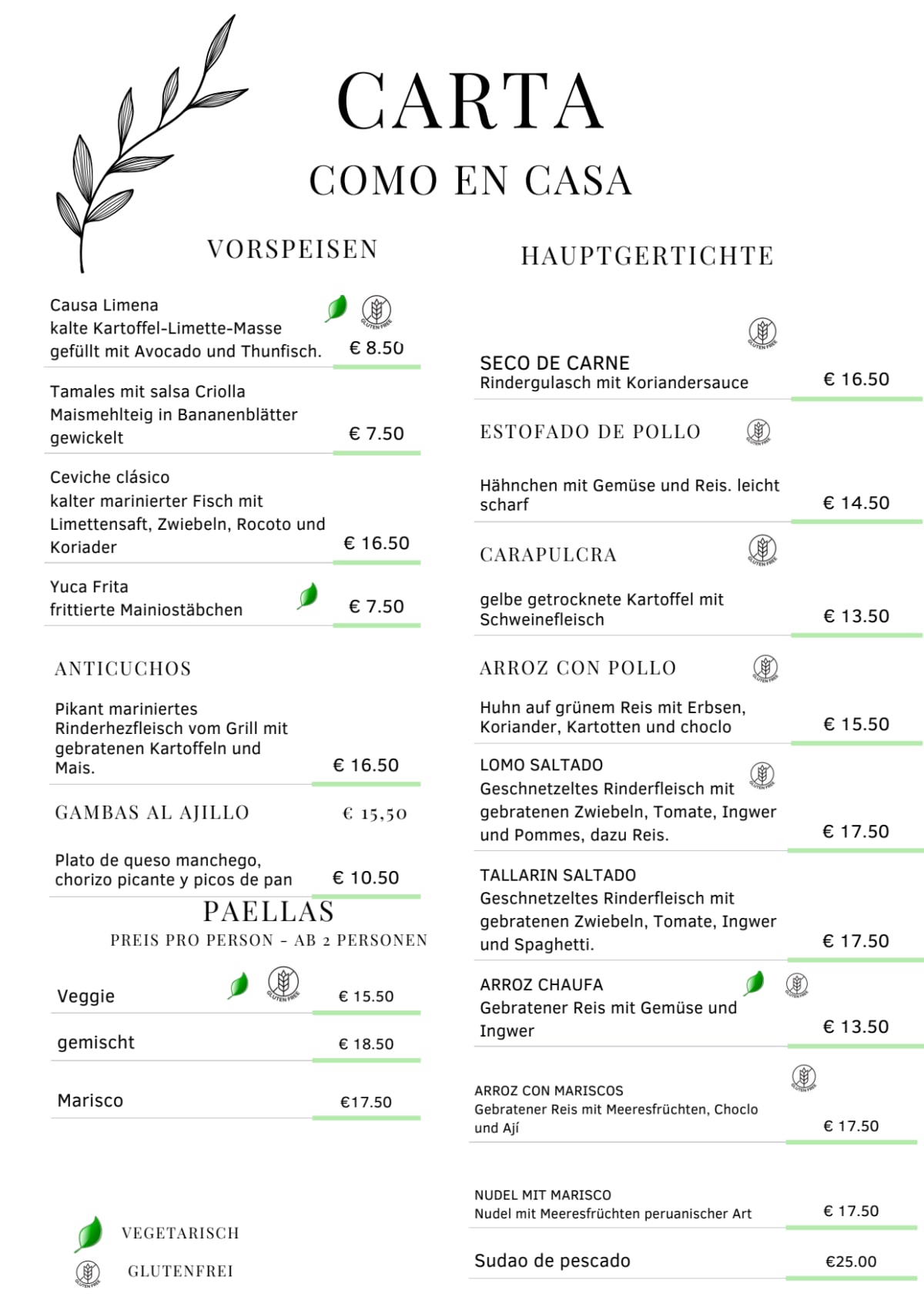 Menu 2024 - Como en Casa em Berlim | TheFork