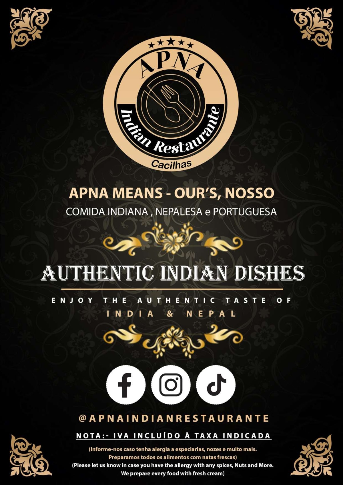 Menù completo e carta 2024 - APNA INDIAN RESTAURANTE a Almada | TheFork