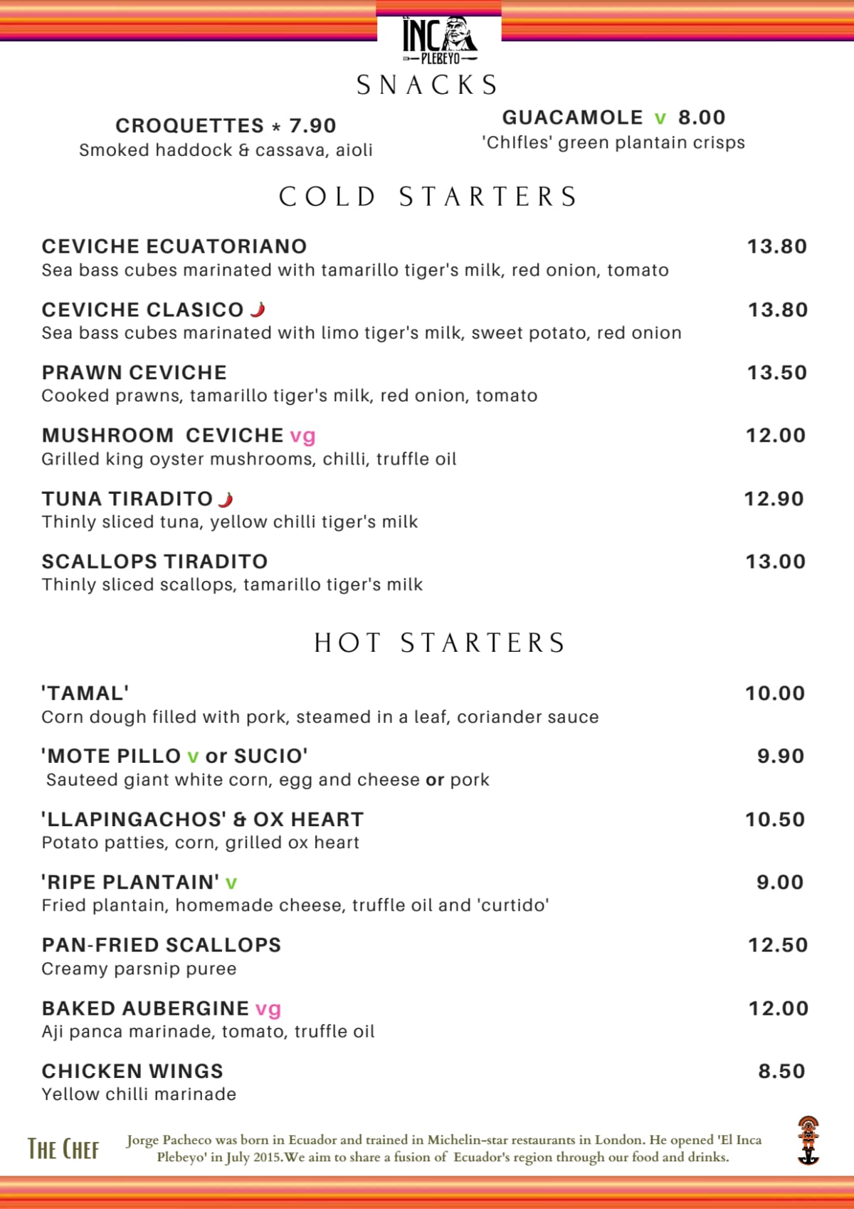 Menus 2023 - El Inca Plebeyo in London | TheFork