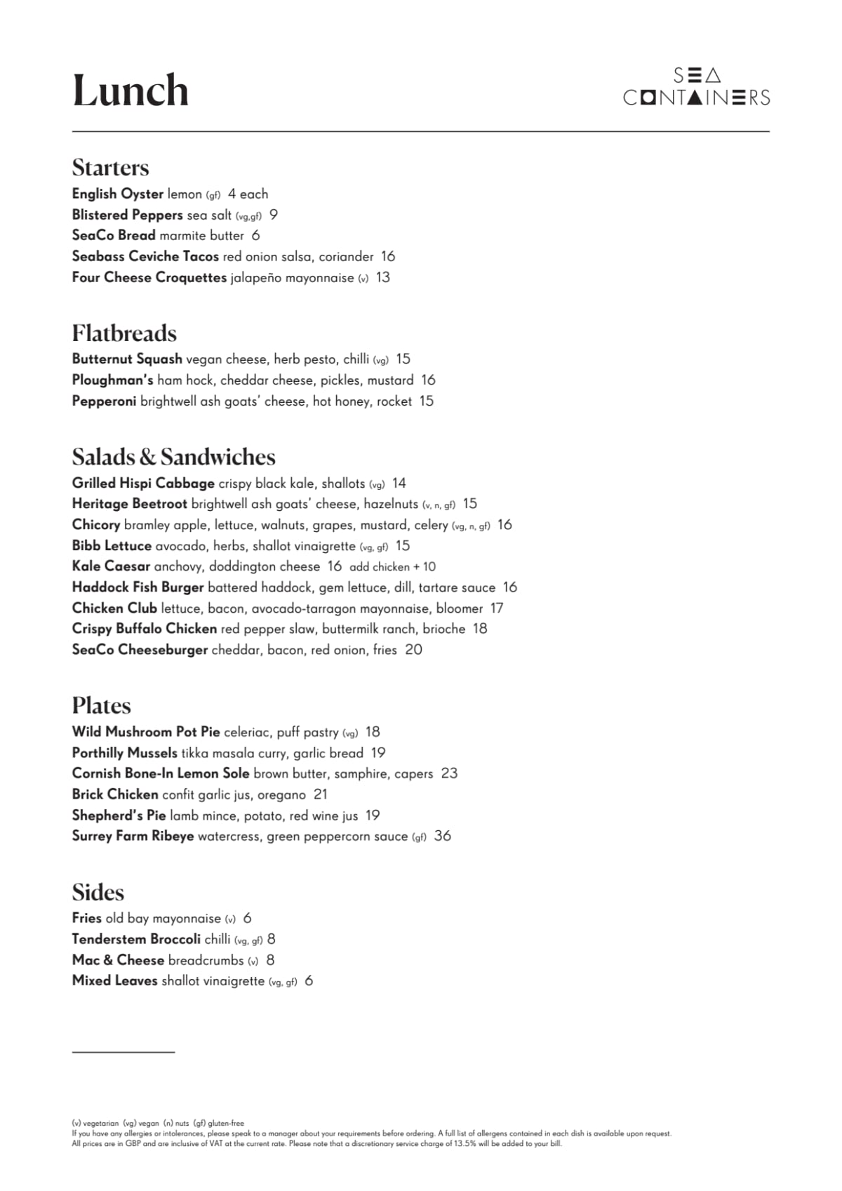 Menus 2024 - Sea Containers in London | TheFork