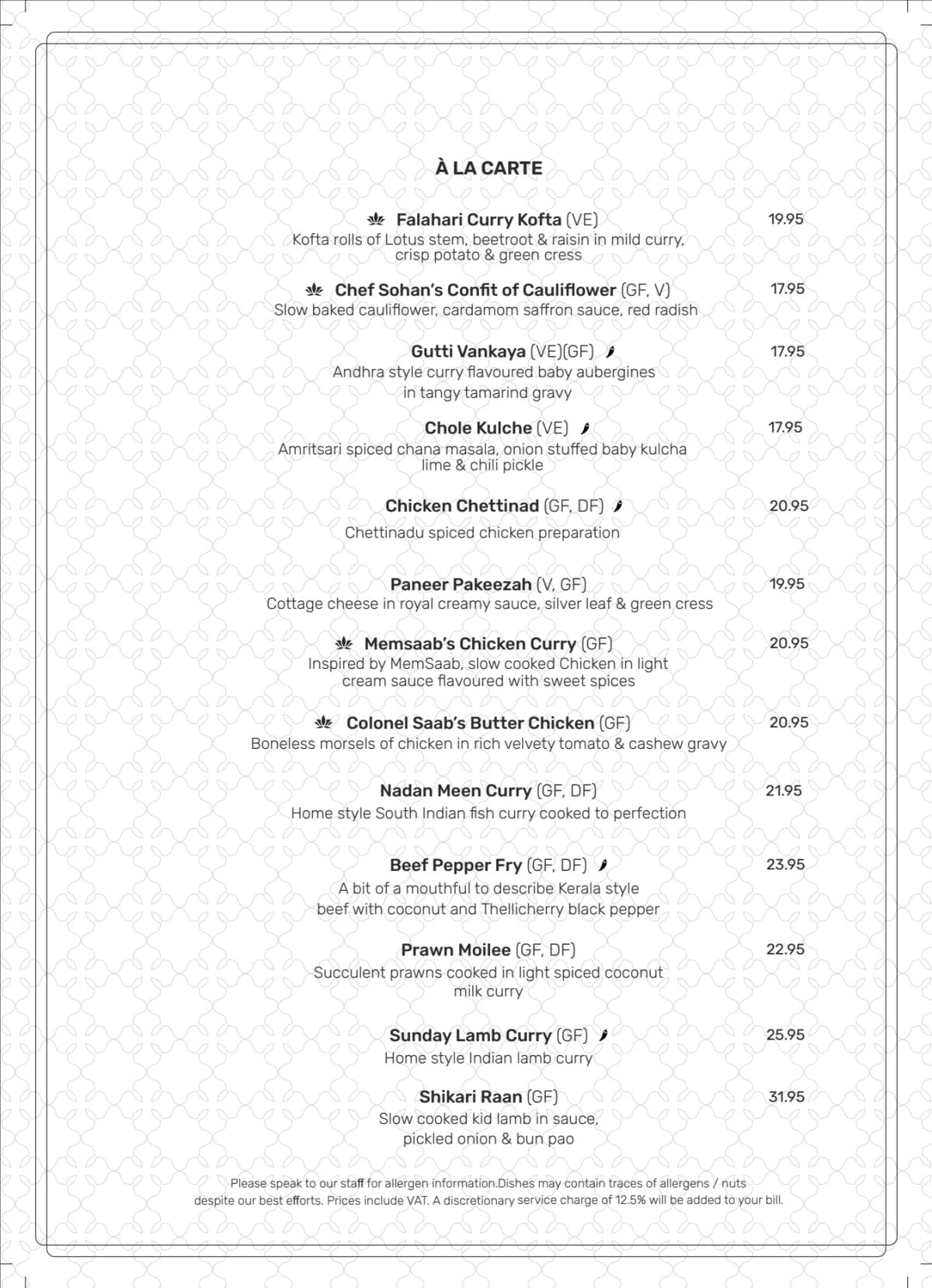 Menus 2024 - Colonel Saab Trafalgar Square in London | TheFork