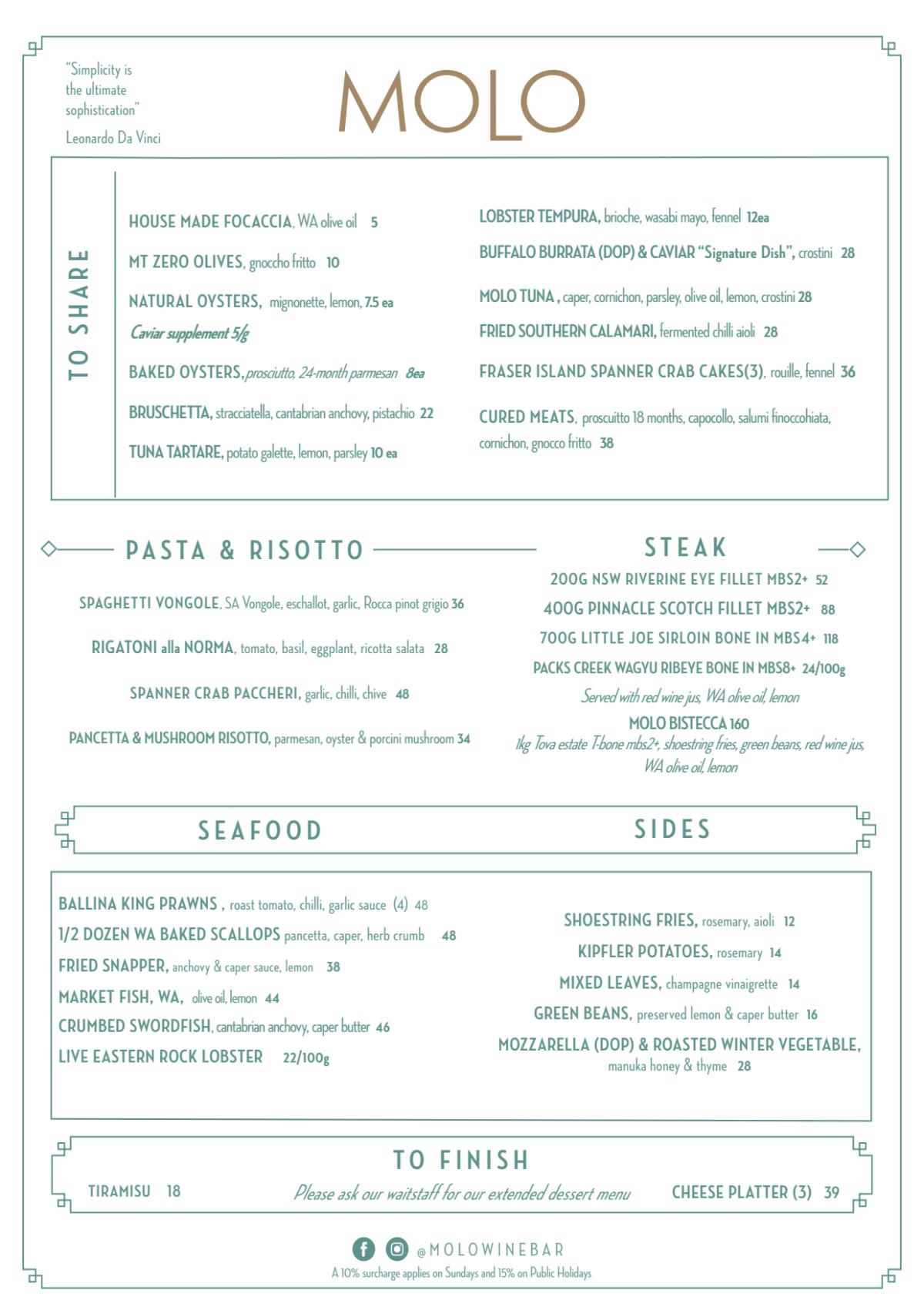 Carte et Menus 2024 - Molo Bar à Woolloomooloo (NSW) | TheFork