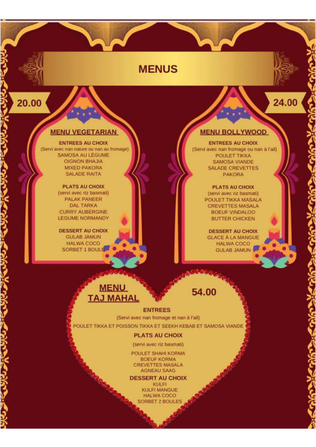 Carte et Menus 2024 - Taj Mahal à Caen | TheFork