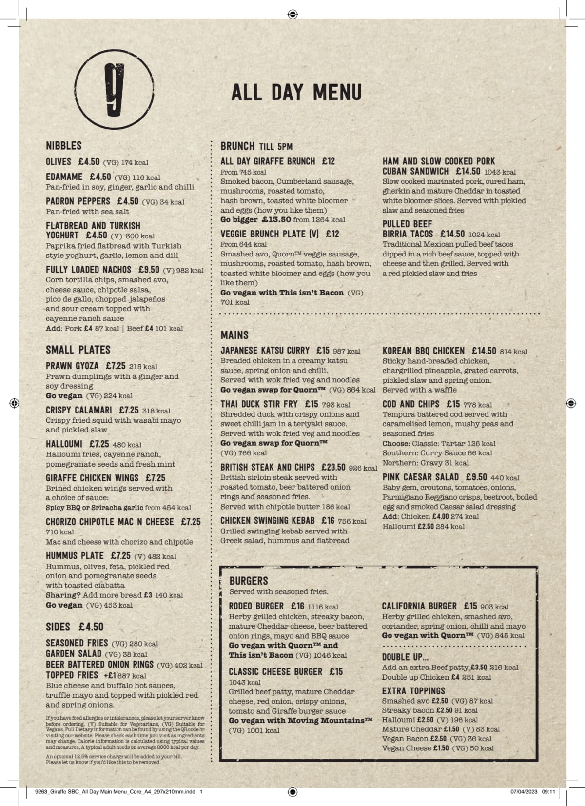 Menu 2024 - Giraffe Southbank Centre em Londres | TheFork