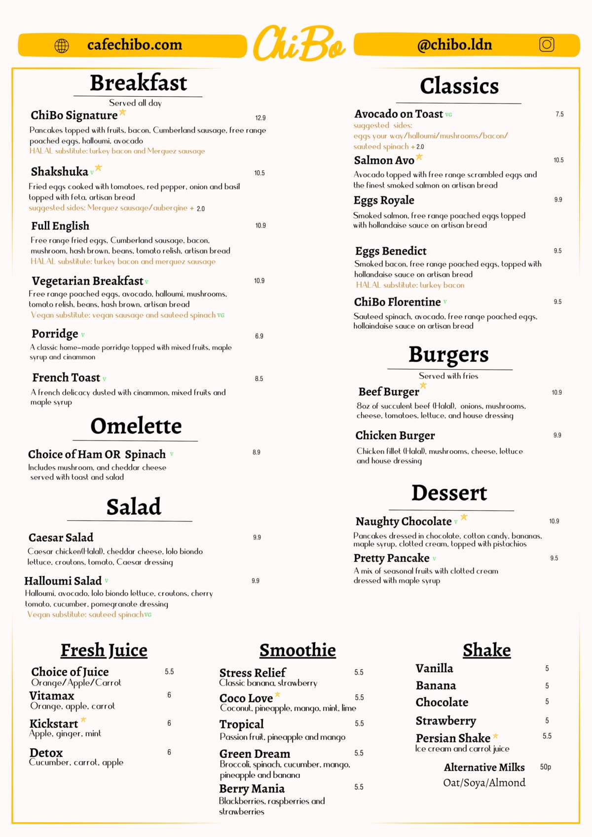 Menus 2024 - Cafe Chibo in London | TheFork