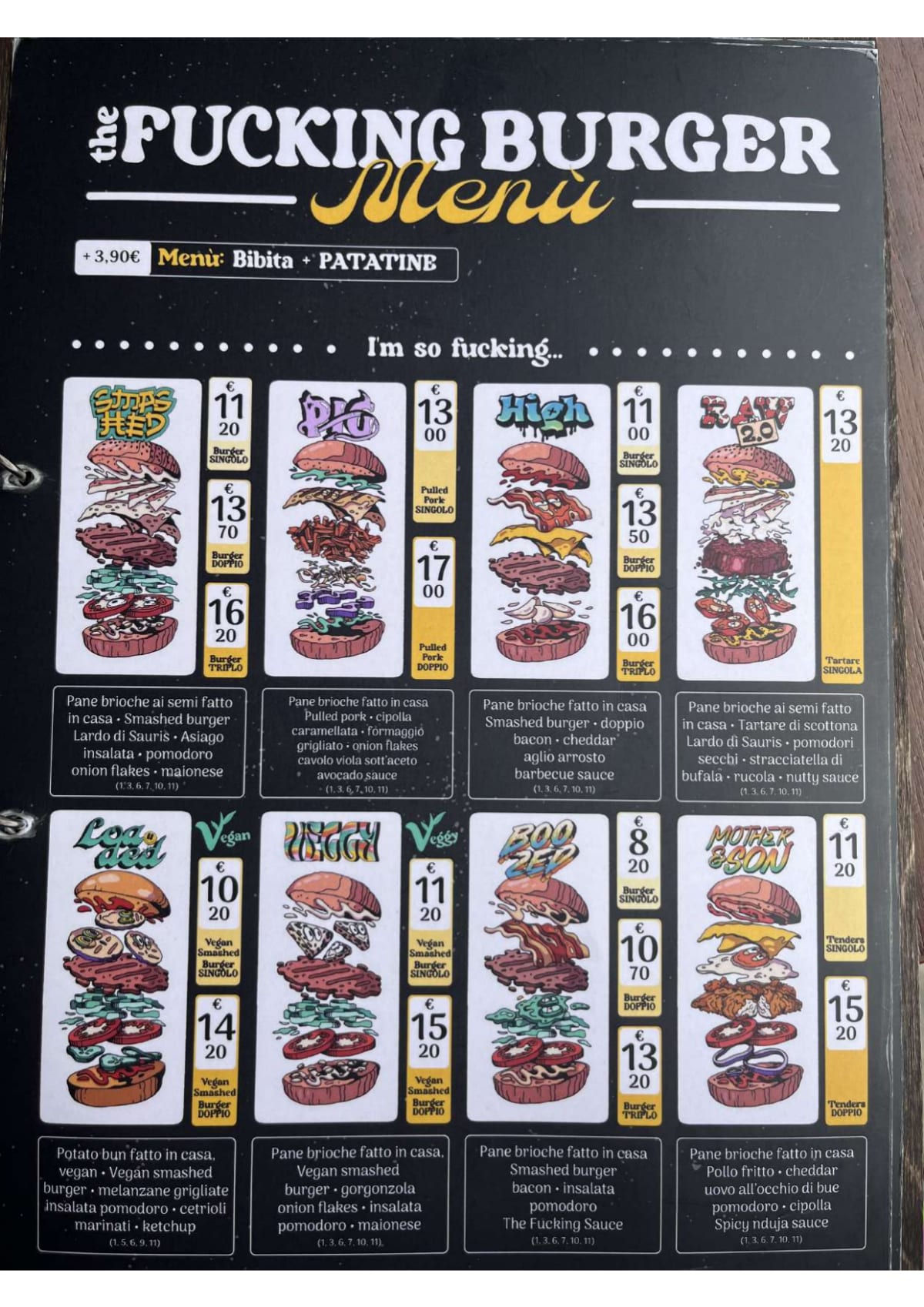 Menu 2024 - Union by The Fucking Burger in Padua | TheFork