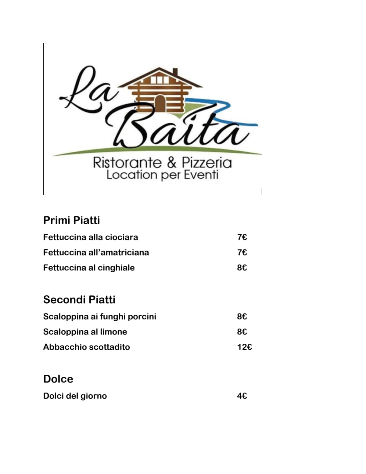 Menù completo e carta 2024 - La Baita a Fiuggi | TheFork