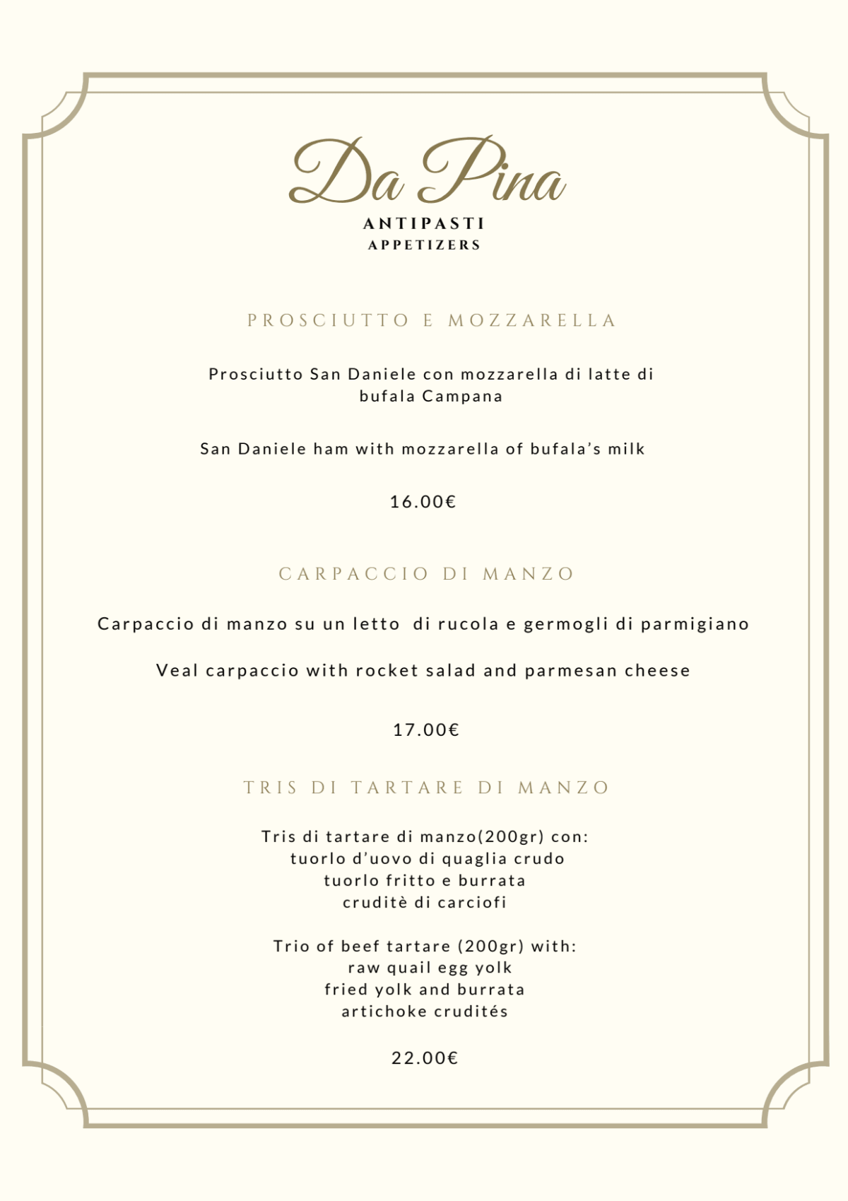 Menù completo e carta 2024 - Osteria da Pina a Roma | TheFork