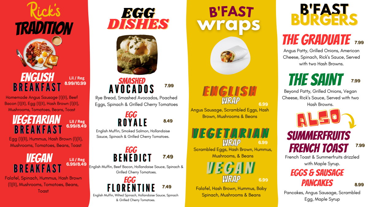 Menu 2024 - Rick's Diner in Oxford | TheFork