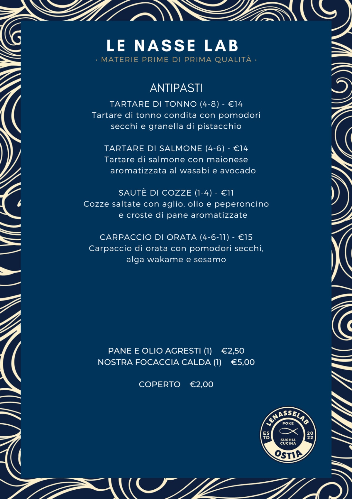 Carte et Menus 2024 - Le Nasse Lab à Rome | TheFork