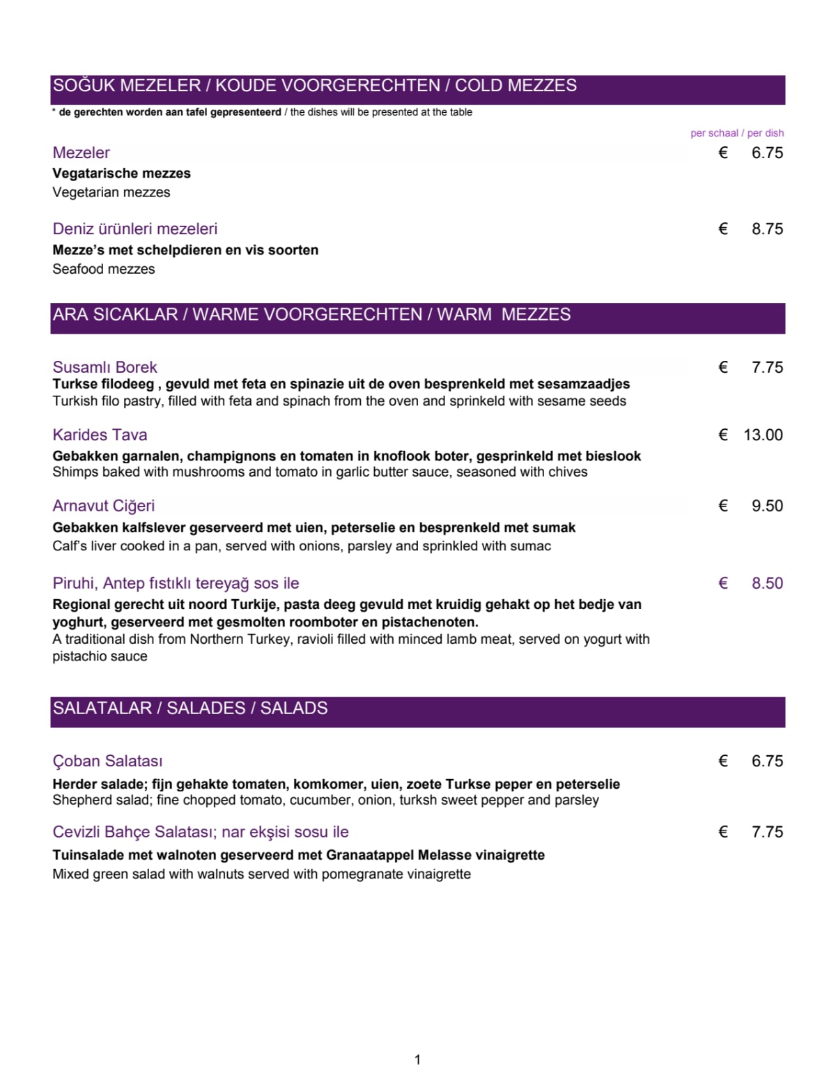 Menu 2024 - Levant in Amsterdam | TheFork