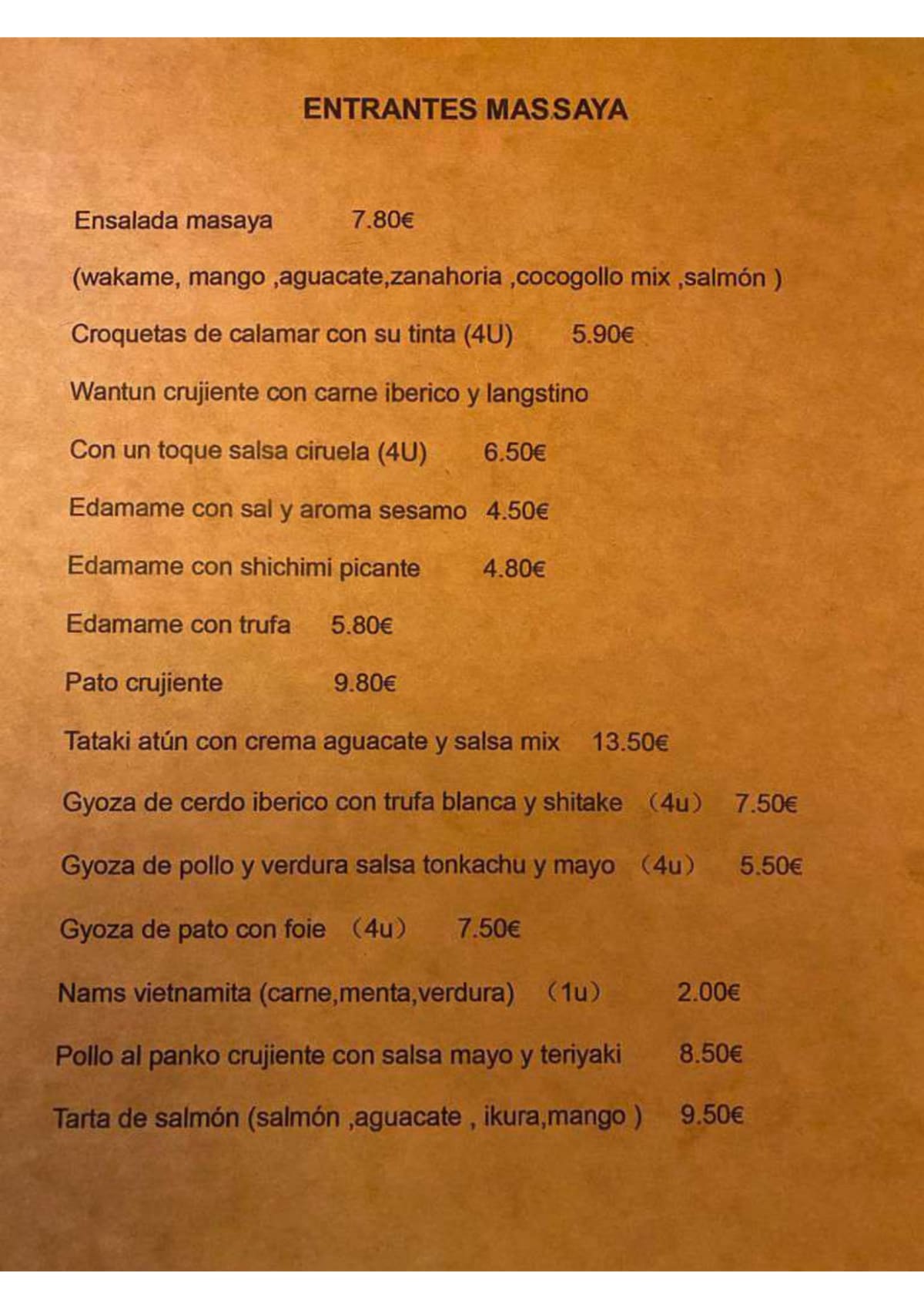 Carte et Menus 2024 - Masaya à Barcelone | TheFork
