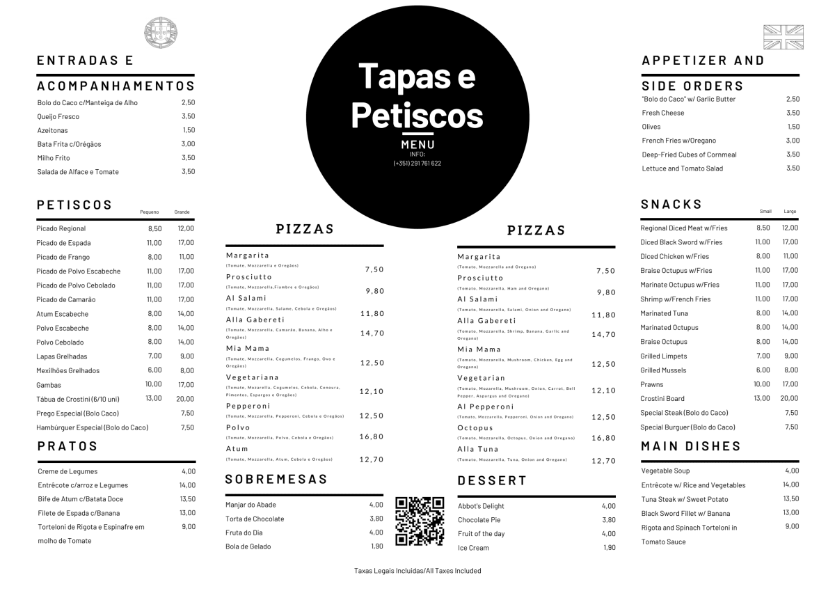 Menù completo e carta 2024 - Tapas e Petiscos a Funchal | TheFork