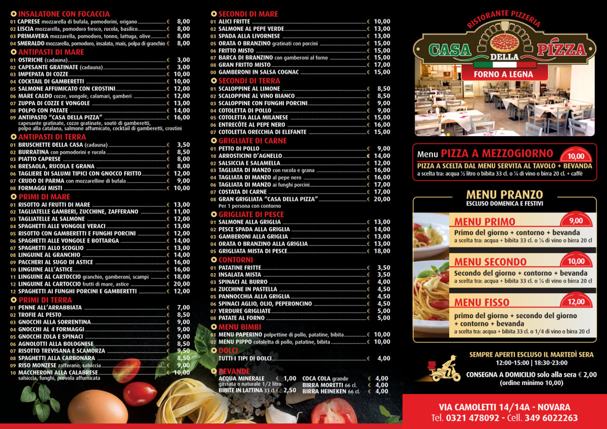Menù completo e carta 2024 - Casa Della Pizza 2 a Novara | TheFork