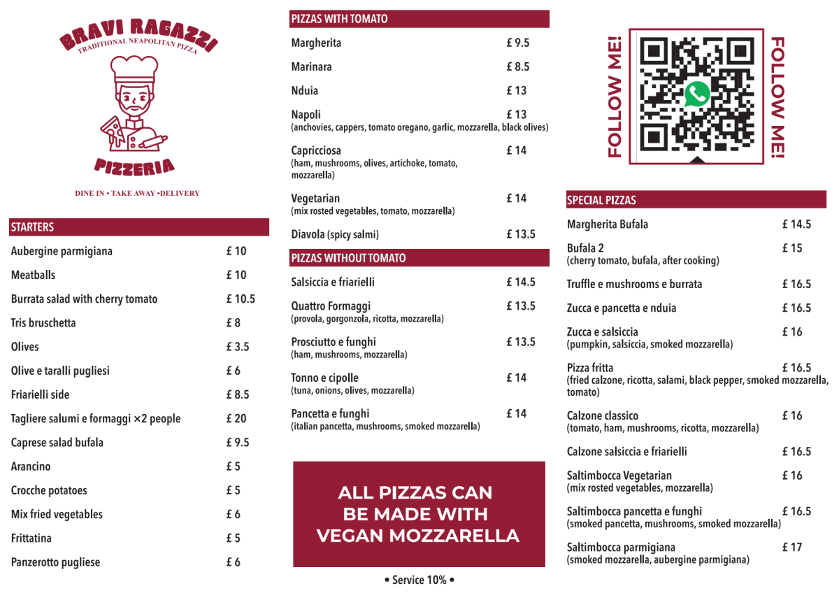 Menù completo e carta 2024 - Bravi Ragazzi Pizza a Londra | TheFork