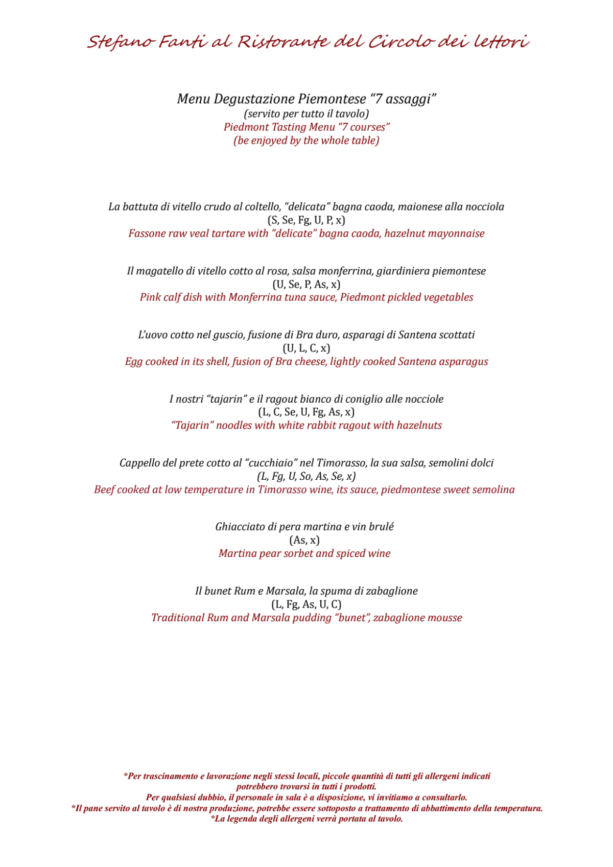 Carte et Menus 2023 - Ristorante Circolo dei Lettori à Turin | TheFork