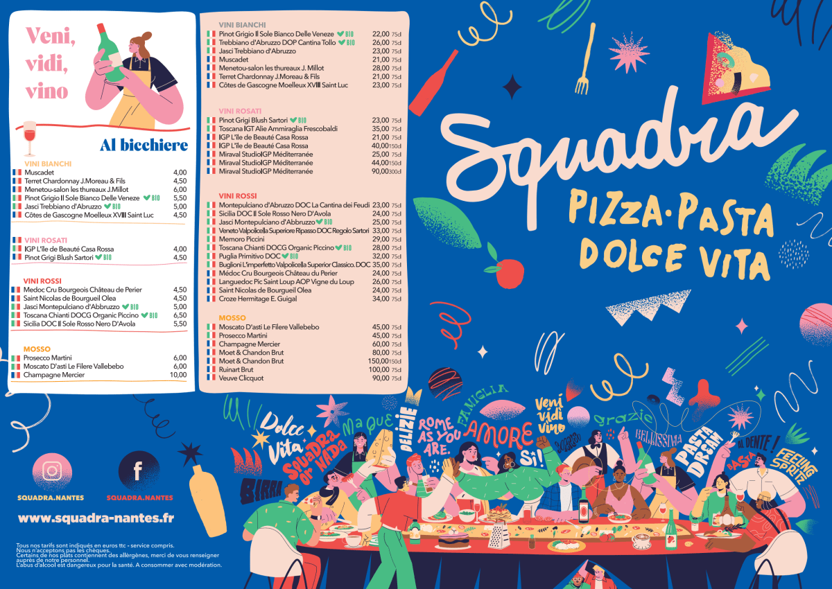 Carte et Menus 2024 - Squadra Pizza Pasta Dolce Vita à Nantes | TheFork
