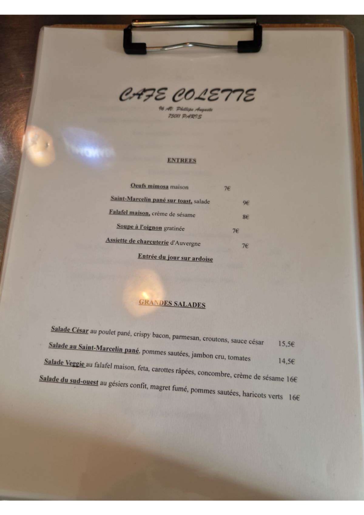 Carta y menù 2024 Actualizados - Café Colette en Paris | TheFork