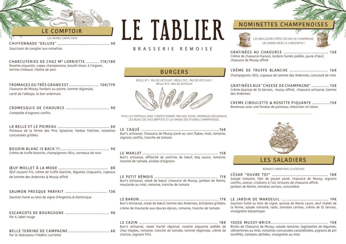 Carte et Menus 2023 - Le Tablier Reims à Reims | TheFork