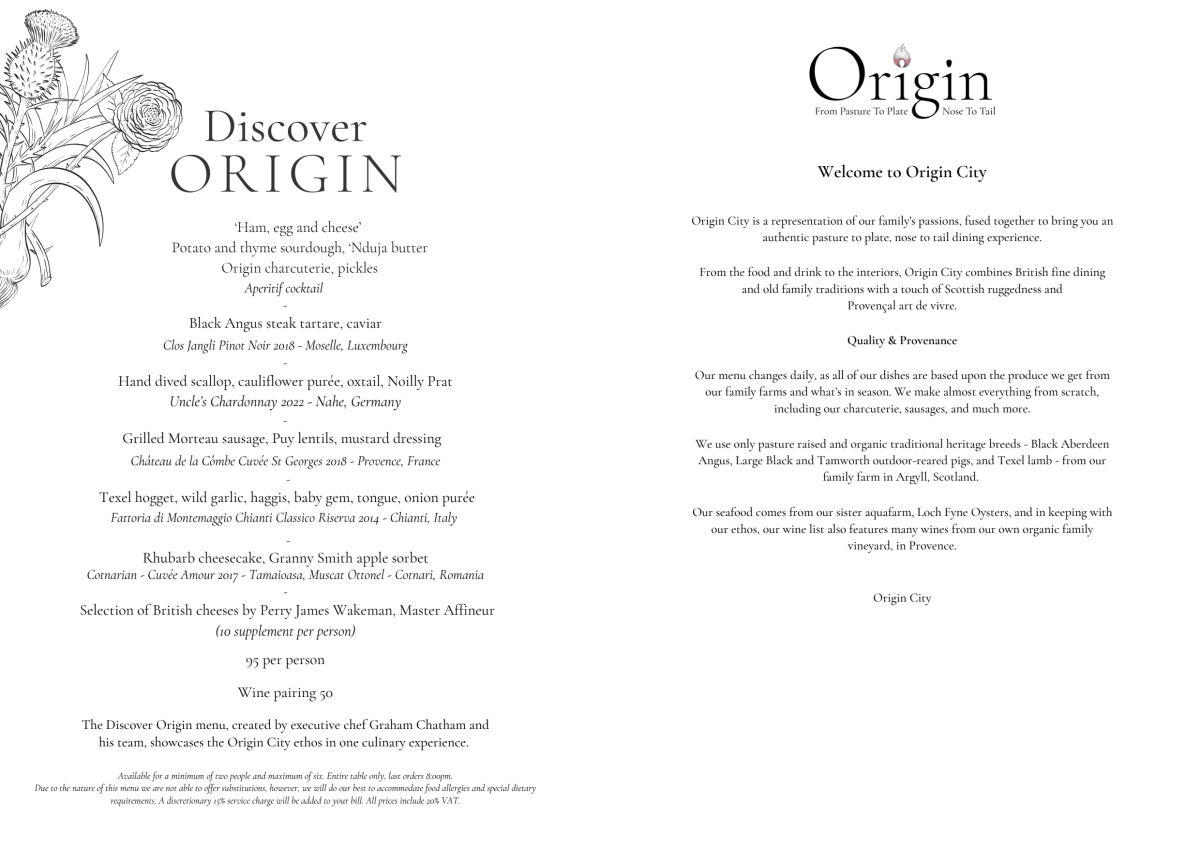 Menu 2024 - Origin City em Londres | TheFork