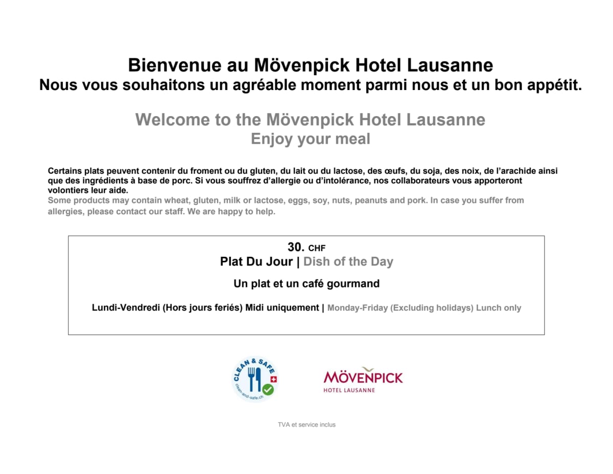 Carte et Menus 2023 - Mövenpick Restaurant Lausanne à Lausanne | TheFork