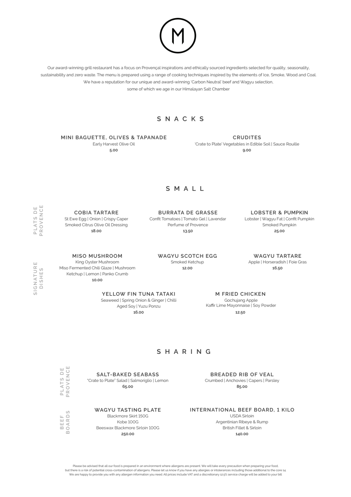 Menu 2023 M Canary Wharf In Londen Thefork