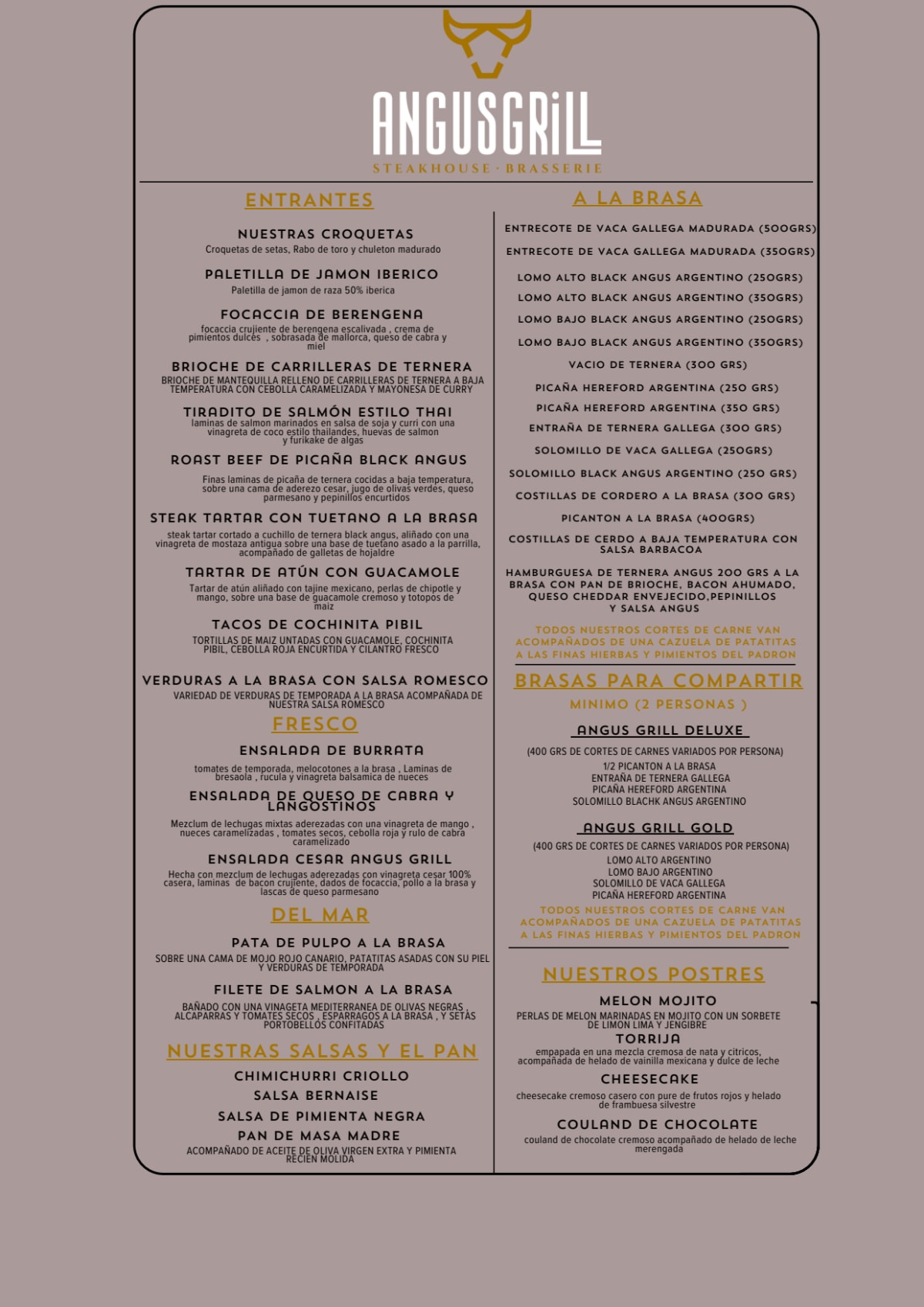 Menu 2024 - Angus Grill Steakhouse Brasserie in Barcelona | TheFork