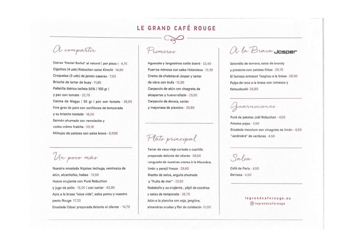 Carte et Menus 2023 - Le Grand Café Rouge à Barcelone | TheFork