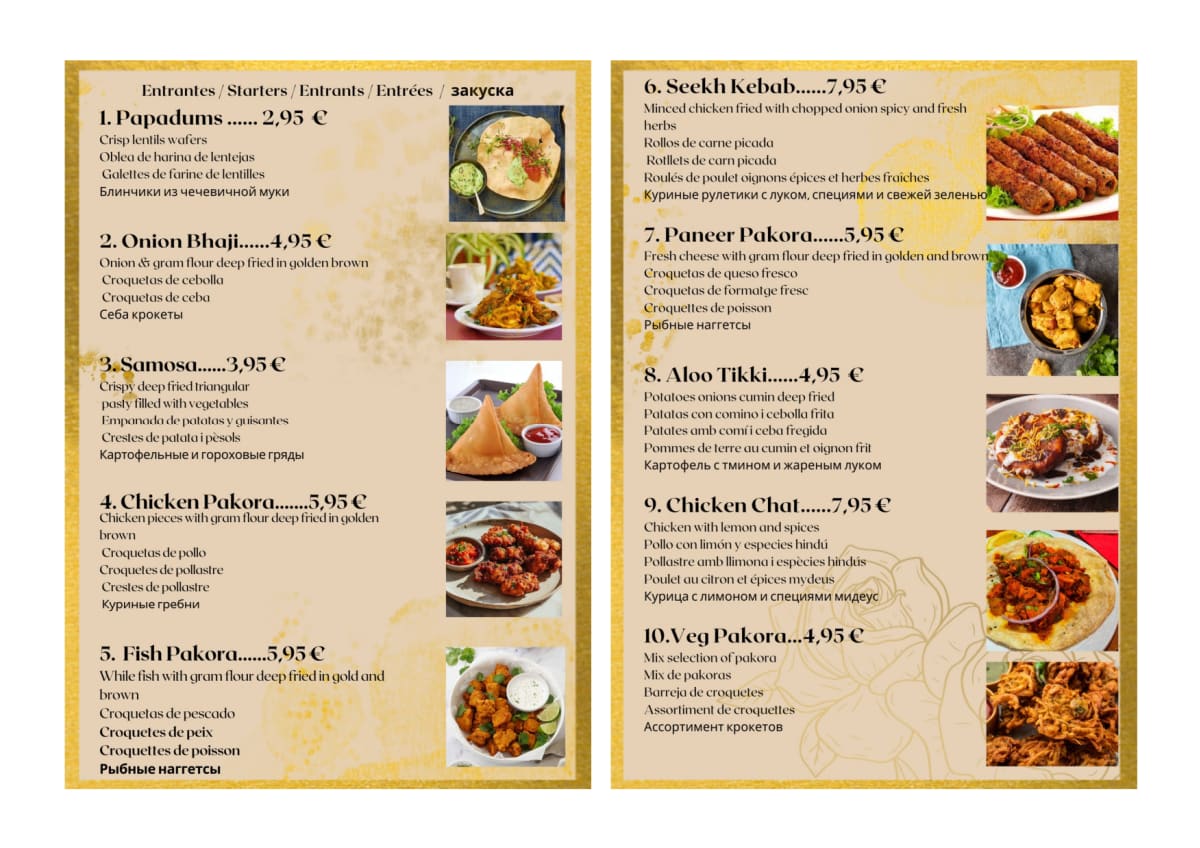 Menu 2024 - Ganeshay | Cocina Hindú em Canyelles (Ayto Lloret Mar ...