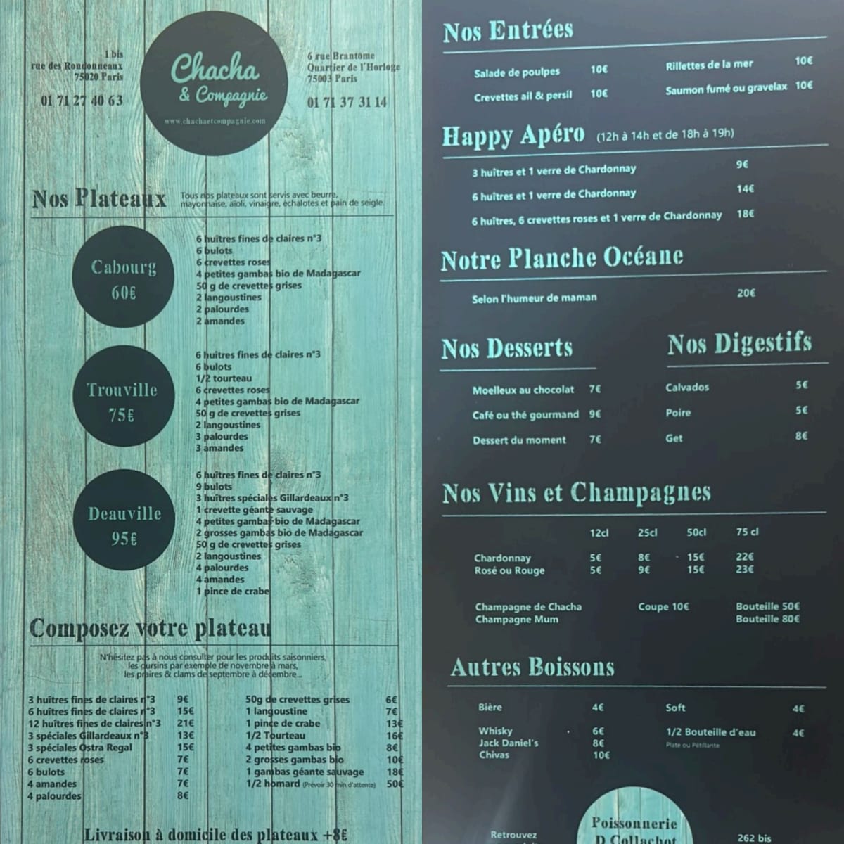 Carte et Menus 2024 - ChaCha & Compagnie Rambuteau à Paris | TheFork