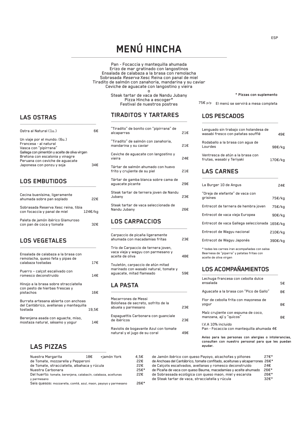 Carte et Menus 2024 - HINCHA - MIM Baqueira à Baqueira | TheFork