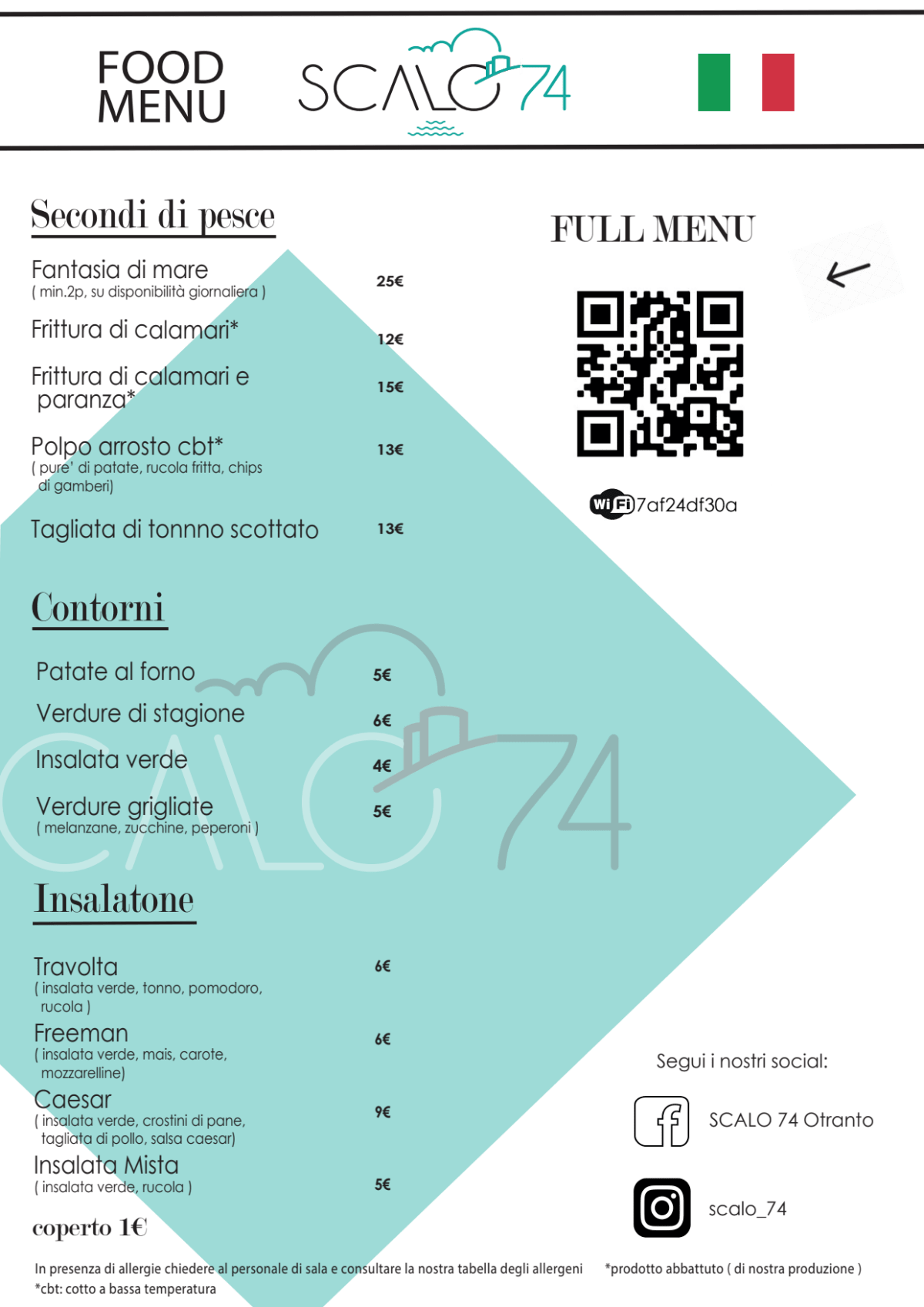 Menù completo e carta 2024 - Scalo 74 RistoPub - Otranto a Otranto ...