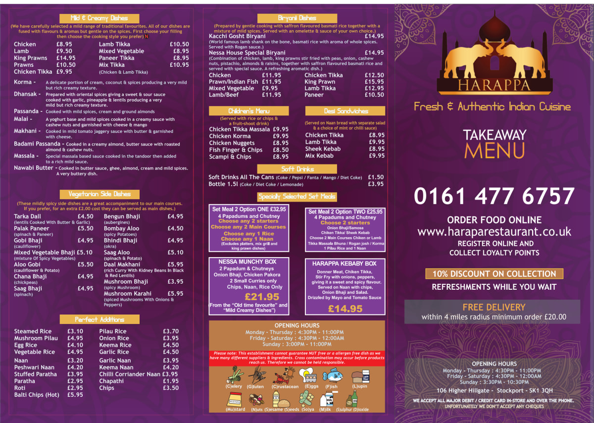 Menu 2024 - Harappa Urban Indian Cuisine in Stockport | TheFork