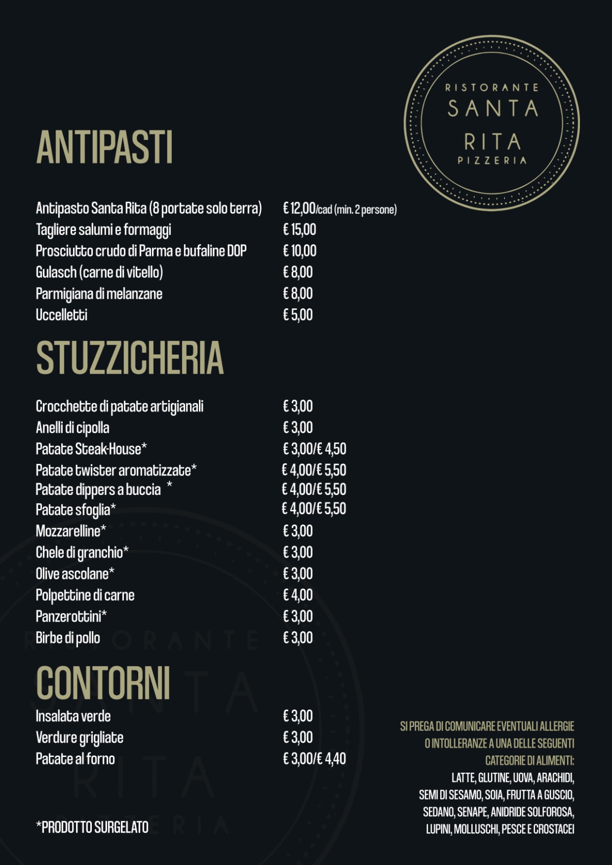 Carte et Menus 2024 - SantaRita à Tarente | TheFork