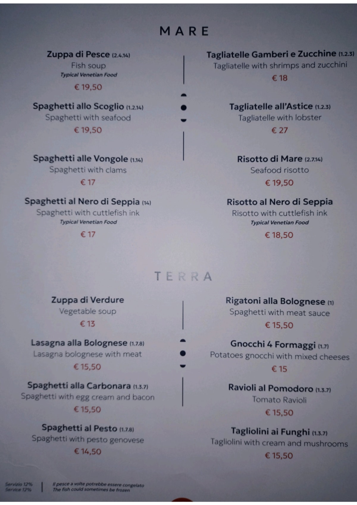 Menù completo e carta 2024 - Caffe dei fiori a Venezia | TheFork