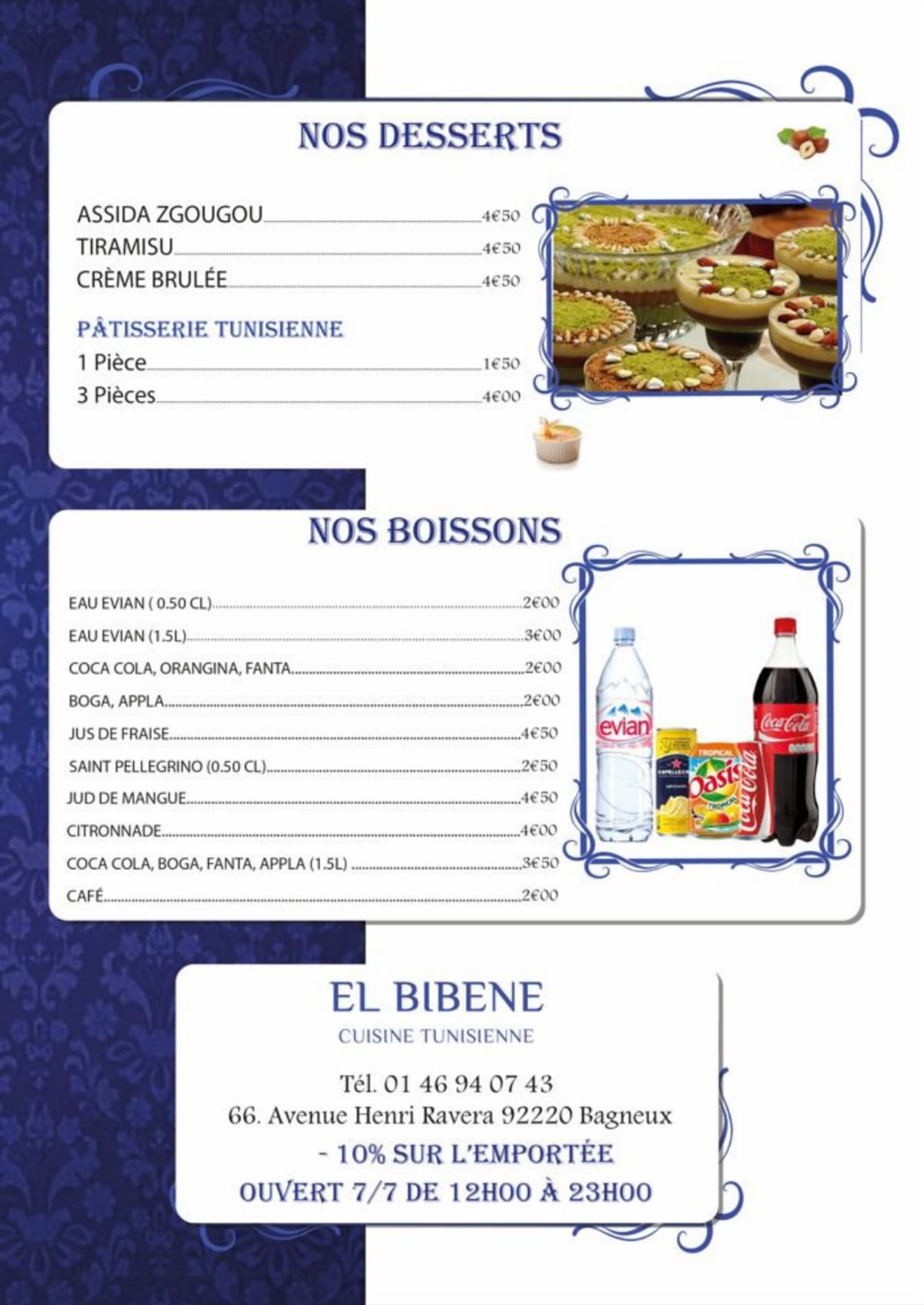 Menus 2024 - Tunisien el Bibene in Bagneux | TheFork