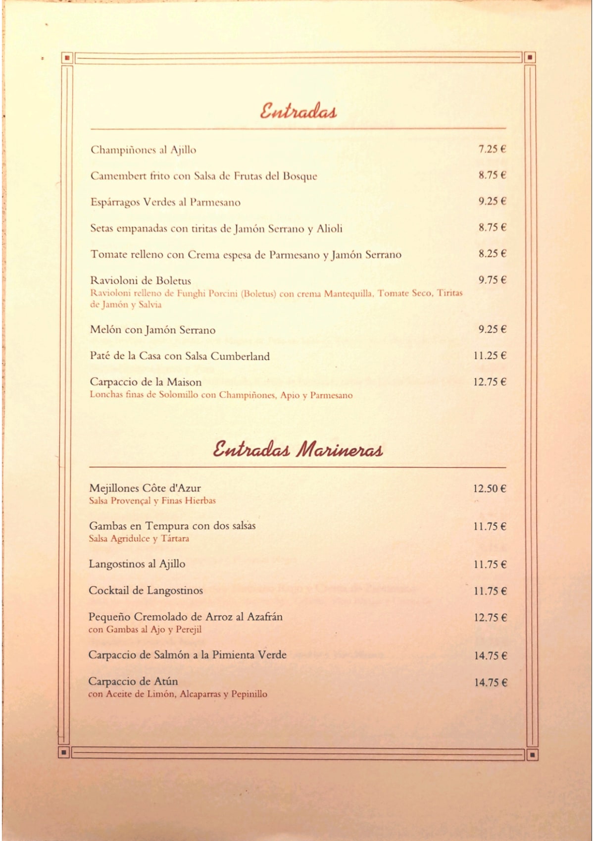 Carta y menù 2024 Actualizados - Coeur de Filet en Adeje | TheFork