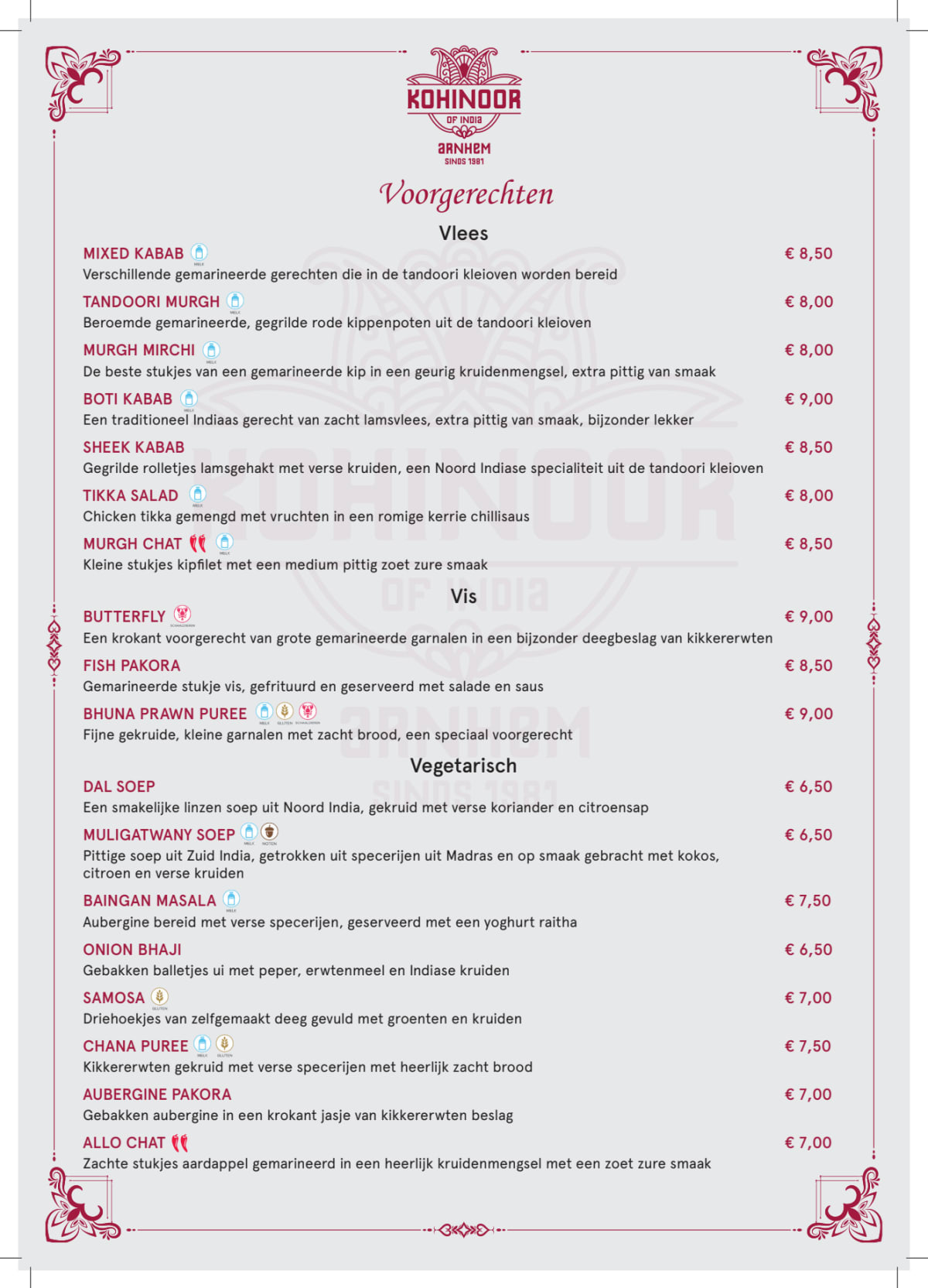 Carte et Menus 2024 - Kohinoor of India à Arnhem | TheFork