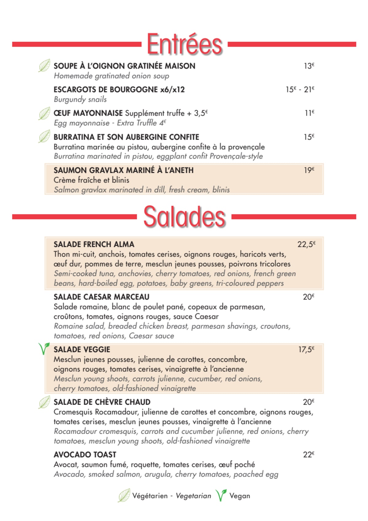 Menu 2023 - Le Marceau in Paris | TheFork