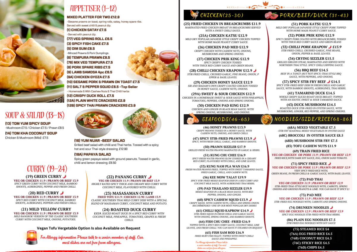 Menus 2024 - Sir & Madam Royal Thai - West Byfleet in West Byfleet ...