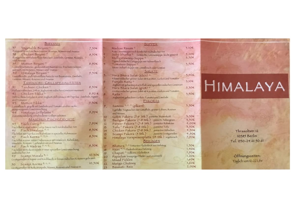 Carte et Menus 2024 - Restaurant Himalaya à Berlin | TheFork